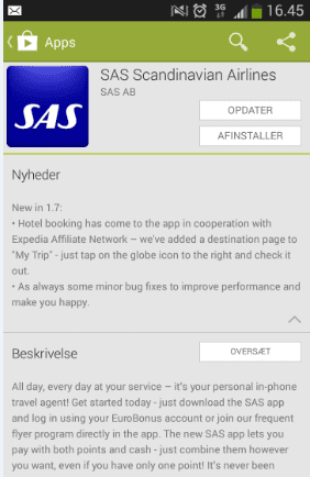 SAS - Ny opdatering af SAS Android App'en - InsideFlyer DK